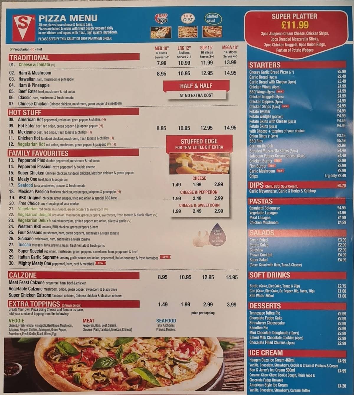 Menu at Super Pizza restaurant, Dover