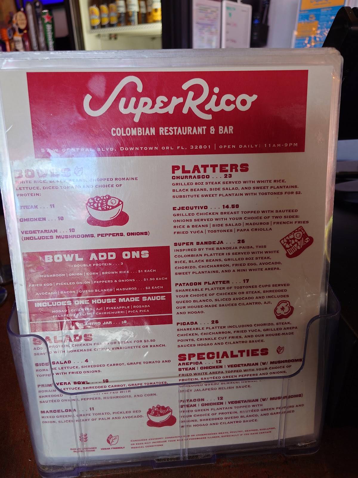 Menu at Super Rico Colombian Restaurant & Bar, Orlando