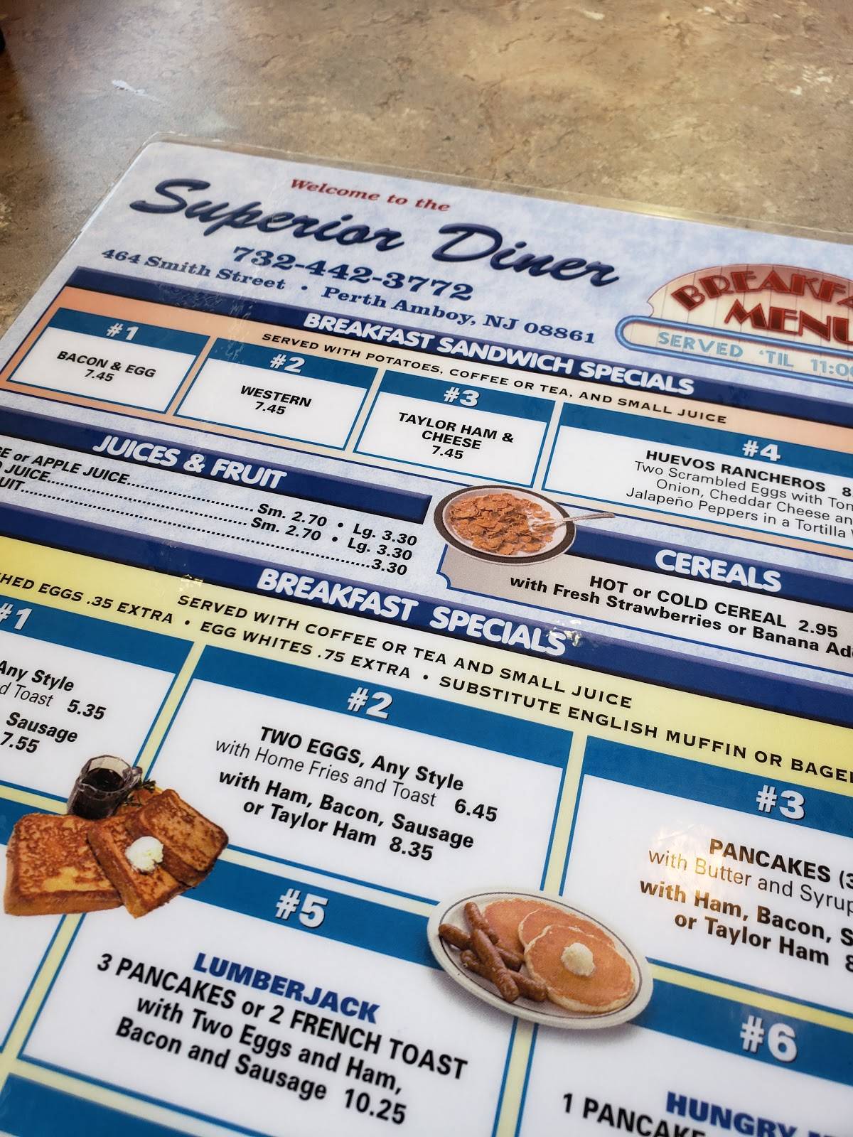 Menu at Superior Diner restaurant, Perth Amboy
