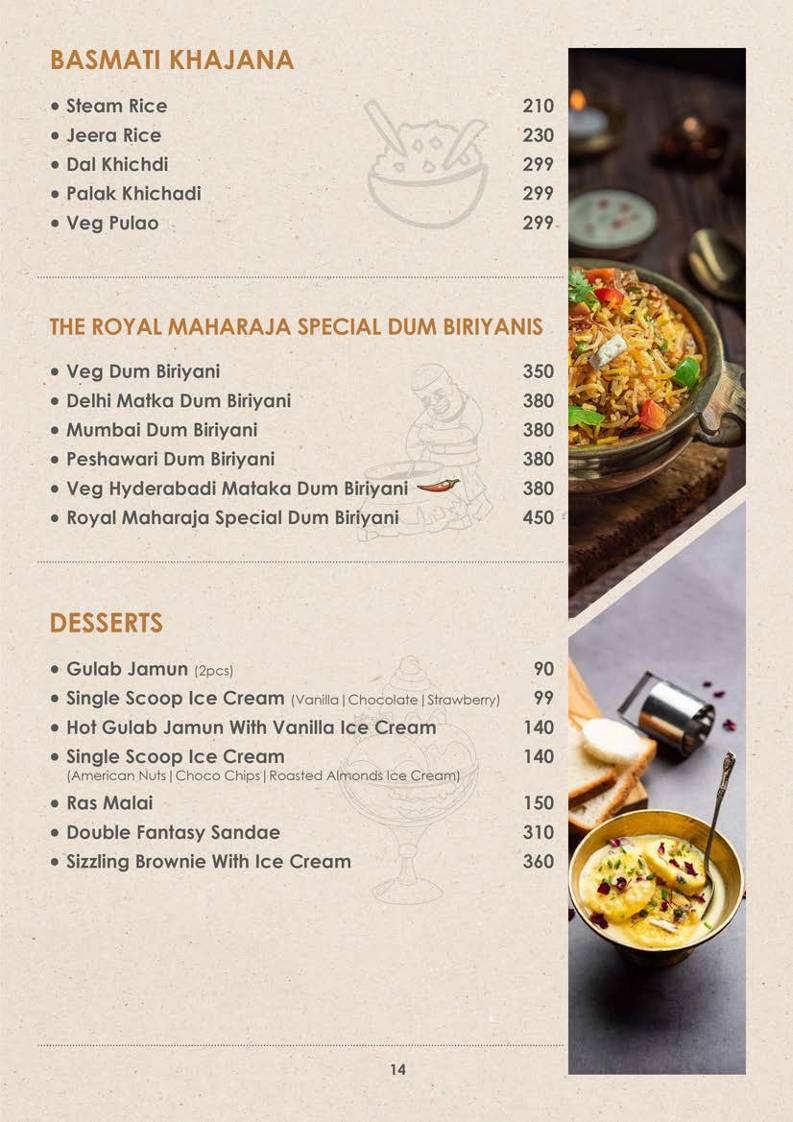 Menu at The Royal Maharaja Palace Multi-Cusine Pure Veg Restaurant ...