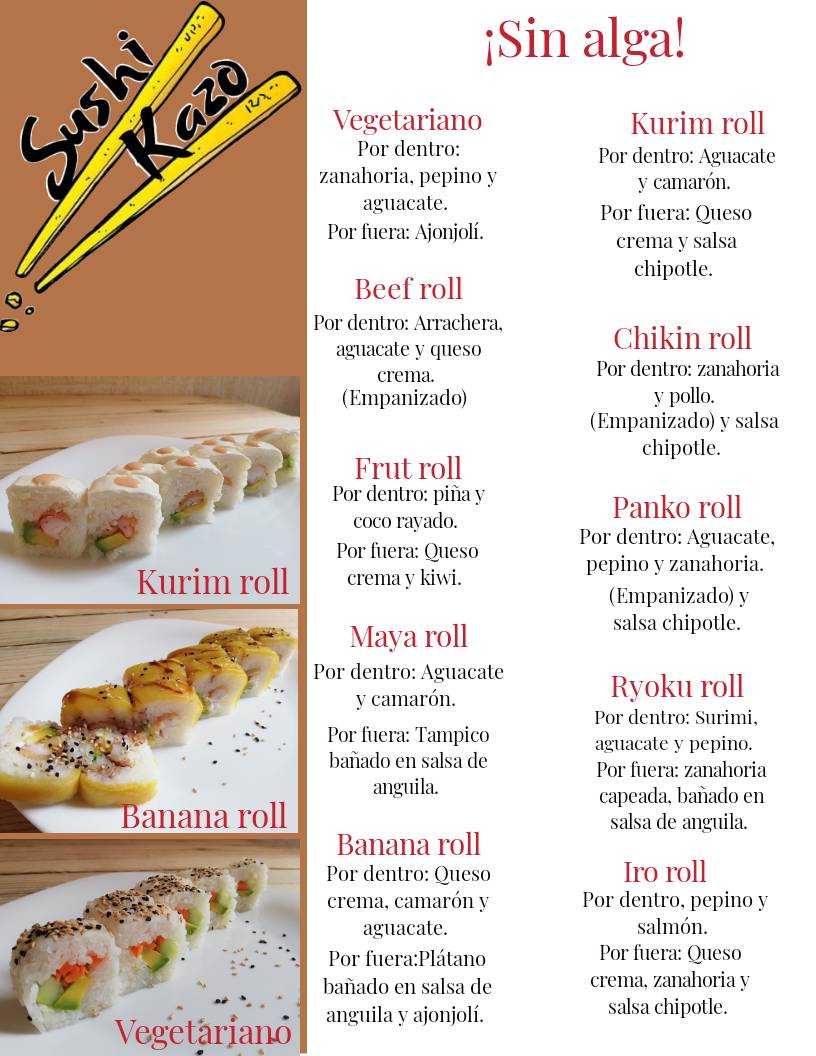Menu at Sushi kazo restaurant, Cancún