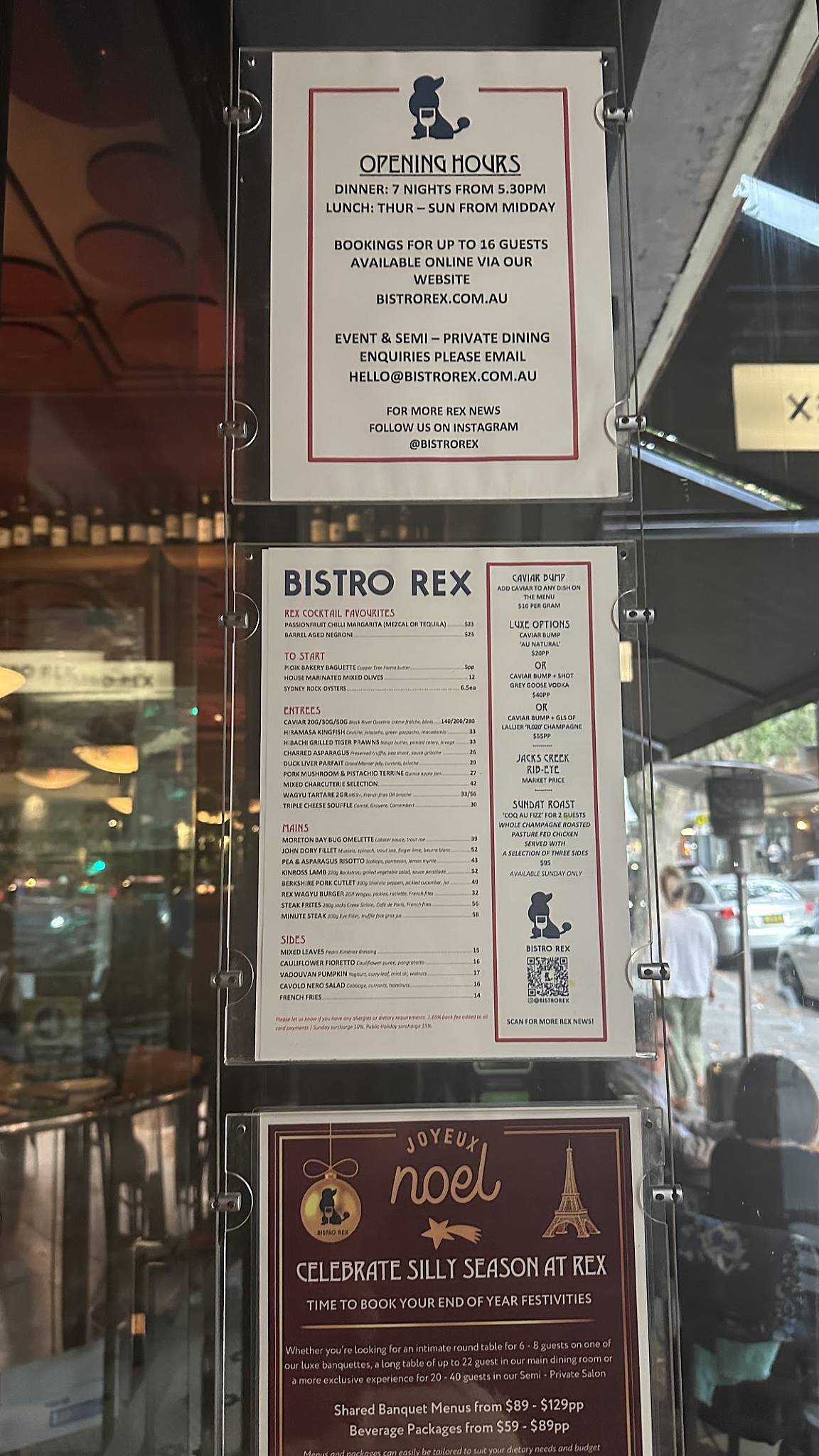 Menu at Bistro Rex Restaurant, Potts Point