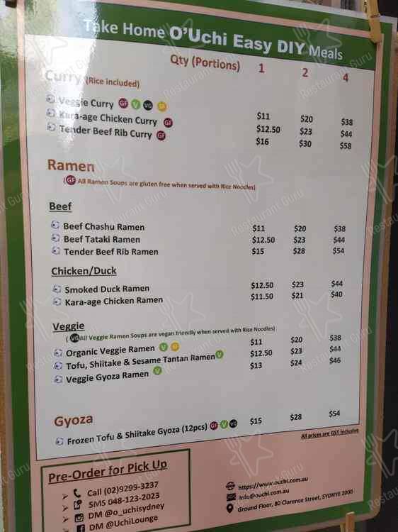 Menu at UCHILOUNGE / O'Uchi restaurant, Sydney