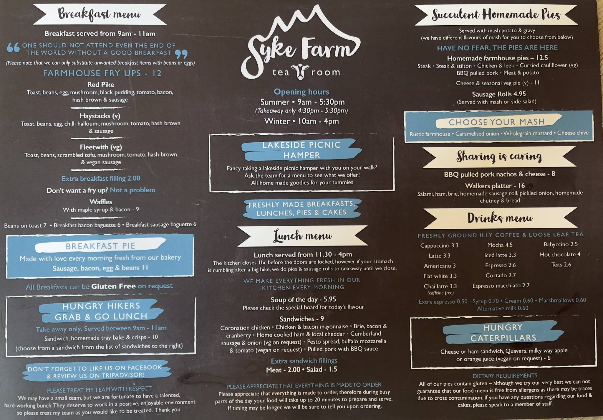 Menu at Syke Farm Tea Room cafe, Buttermere