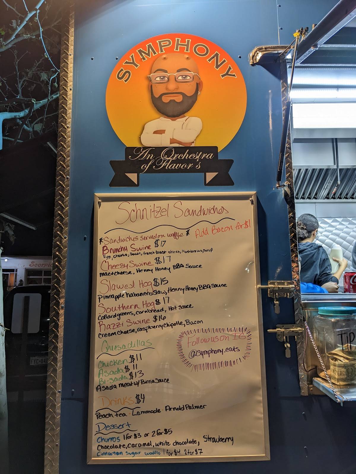 Menu at Symphony Food Truck Tacos Birria Eggrolls restaurant, San Antonio