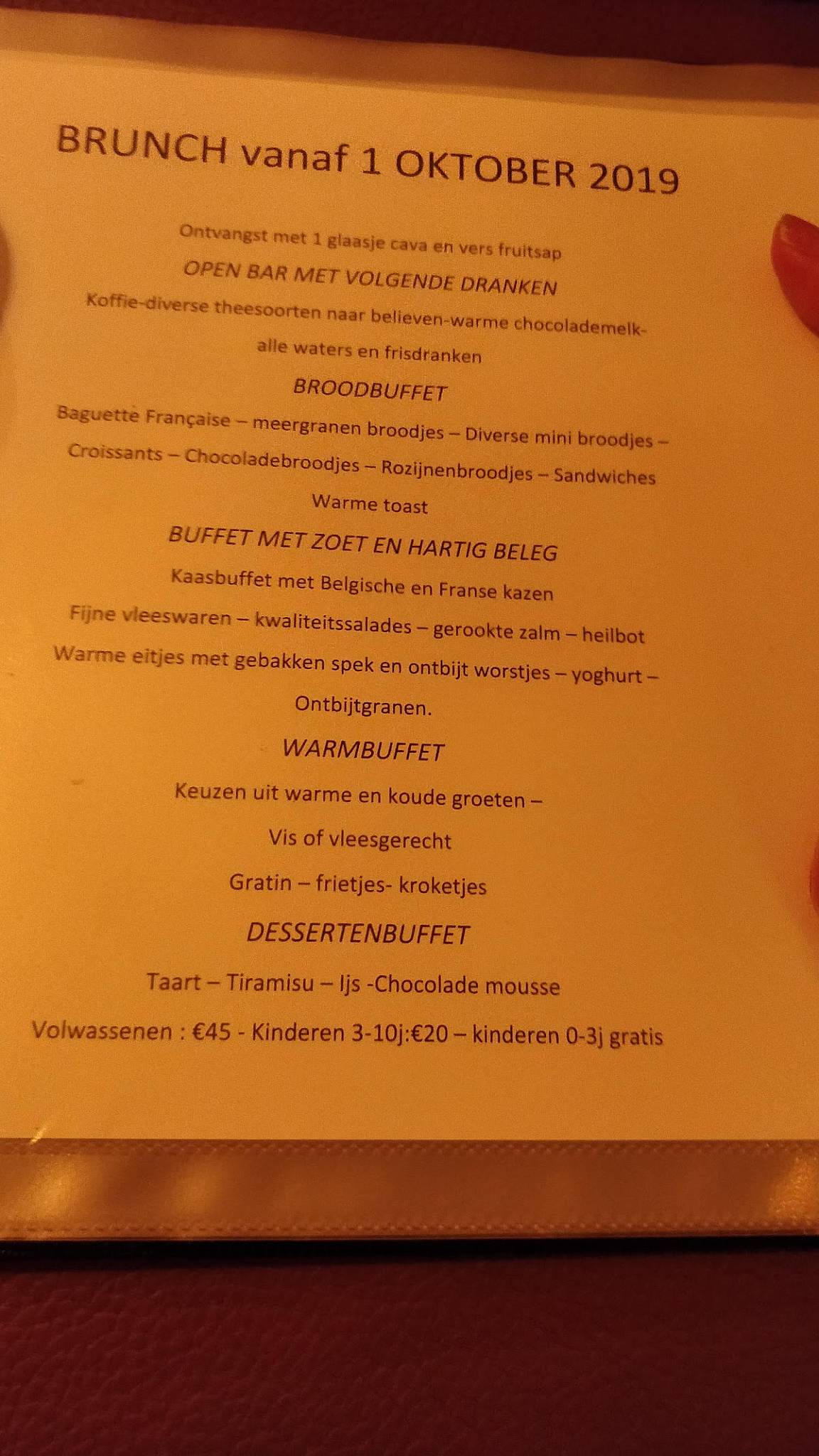 Menu at 'T Hofke Van Reet, Rumst