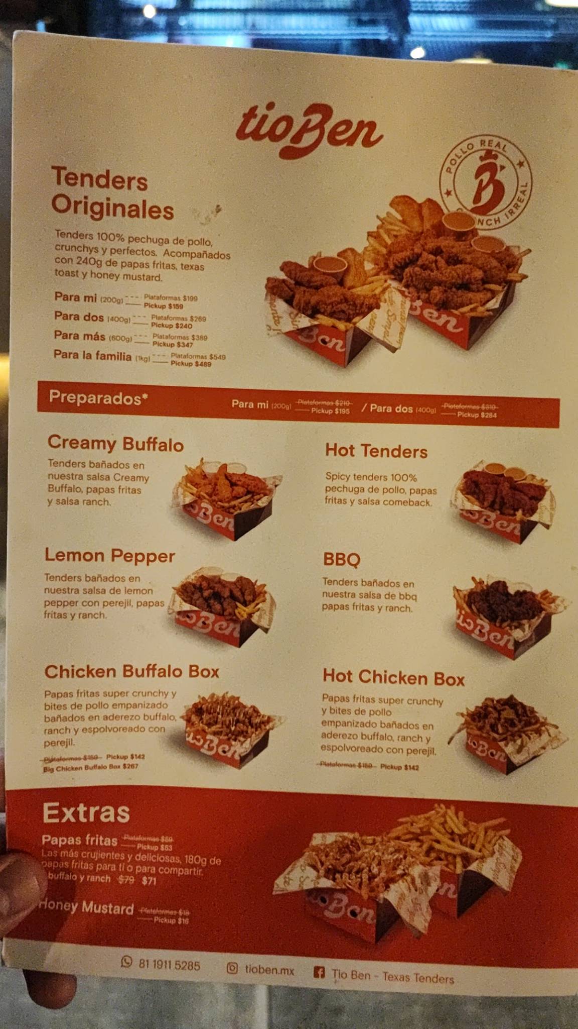 Carta de Tío Ben Leones - Restaurante, Monterrey