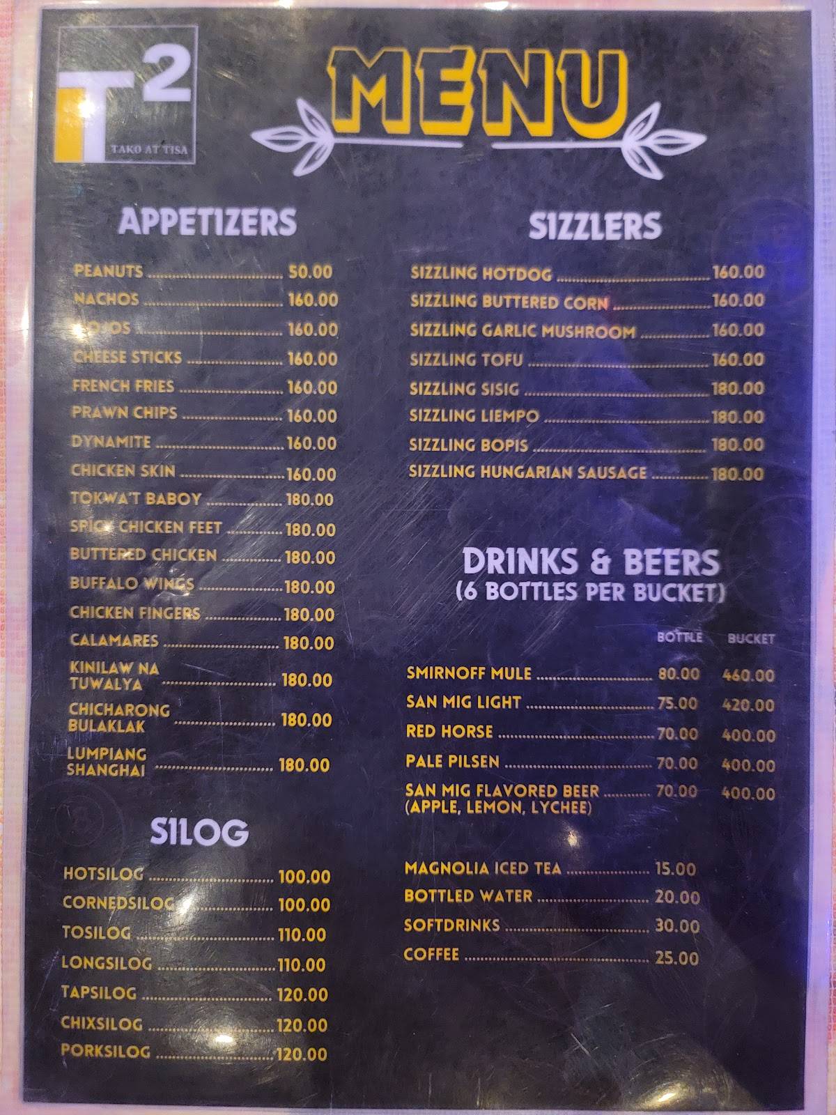 Menu at T2 Resto Bar & Billiards, Quezon City