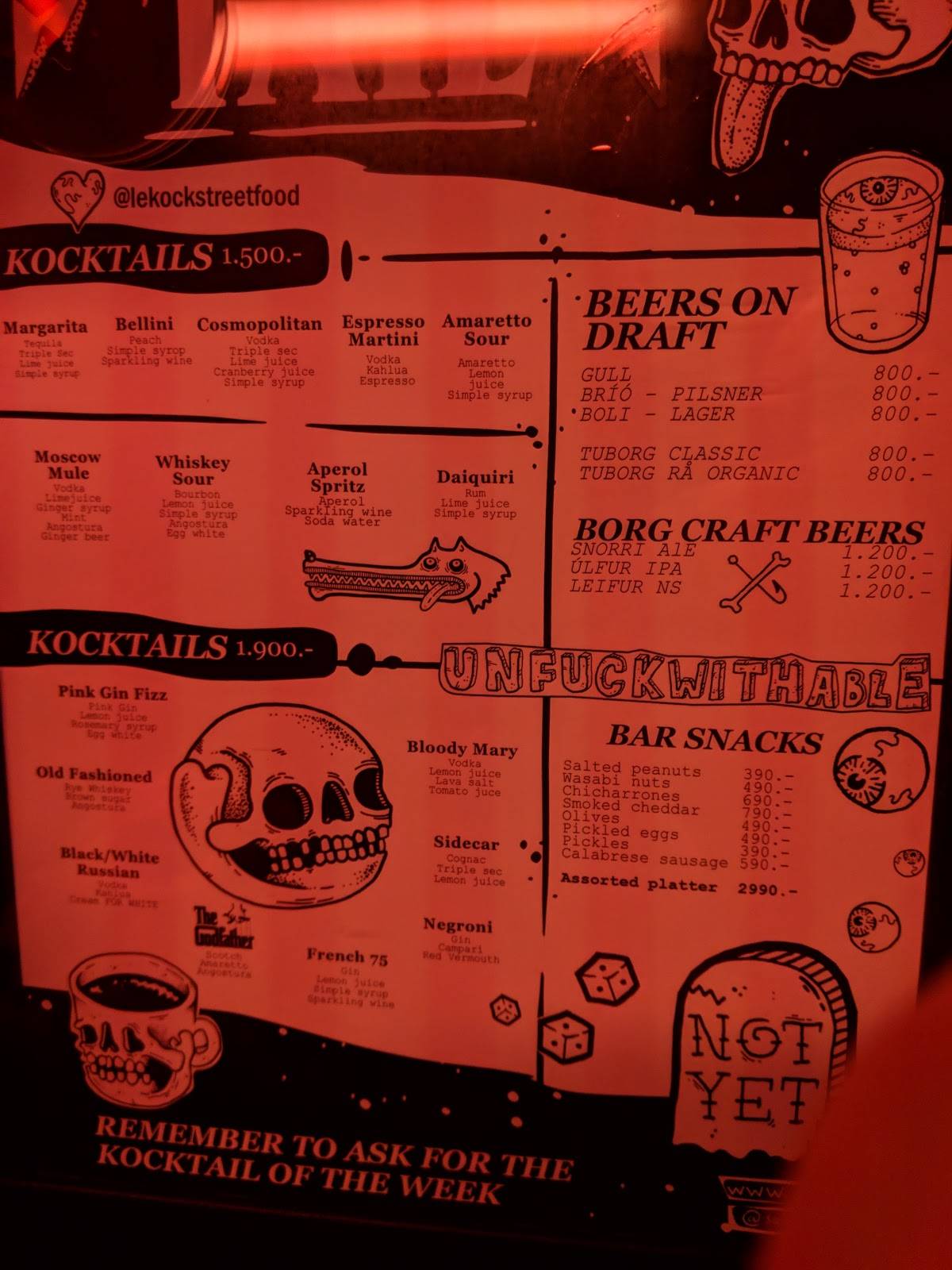 Menu at TAIL pub & bar, Reykjavík