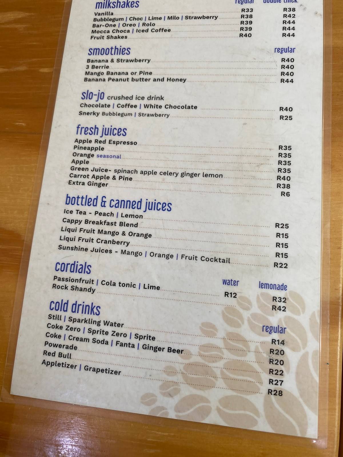 Menu at THE BEACH BREAK restaurant, East London