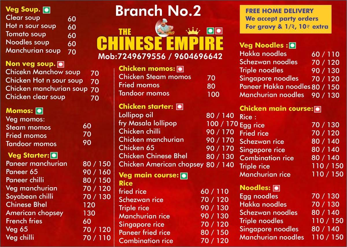 Menu at THE CHINESE EMPIRE, Pune, Manjri