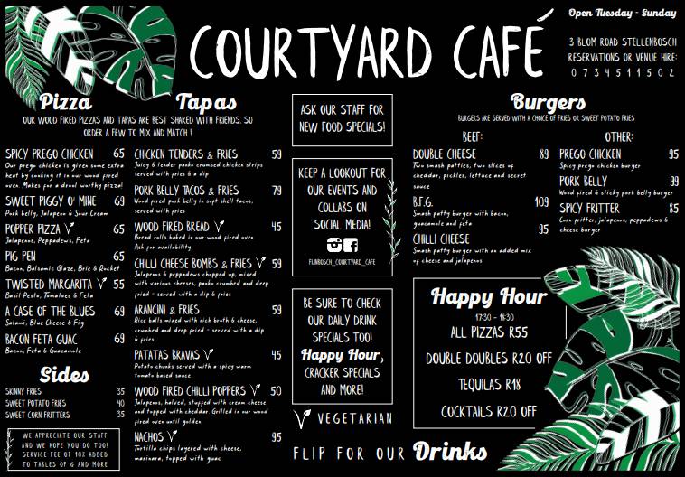 Menu at THE COURTYARD CAFE, Stellenbosch, 3 Blom Rd