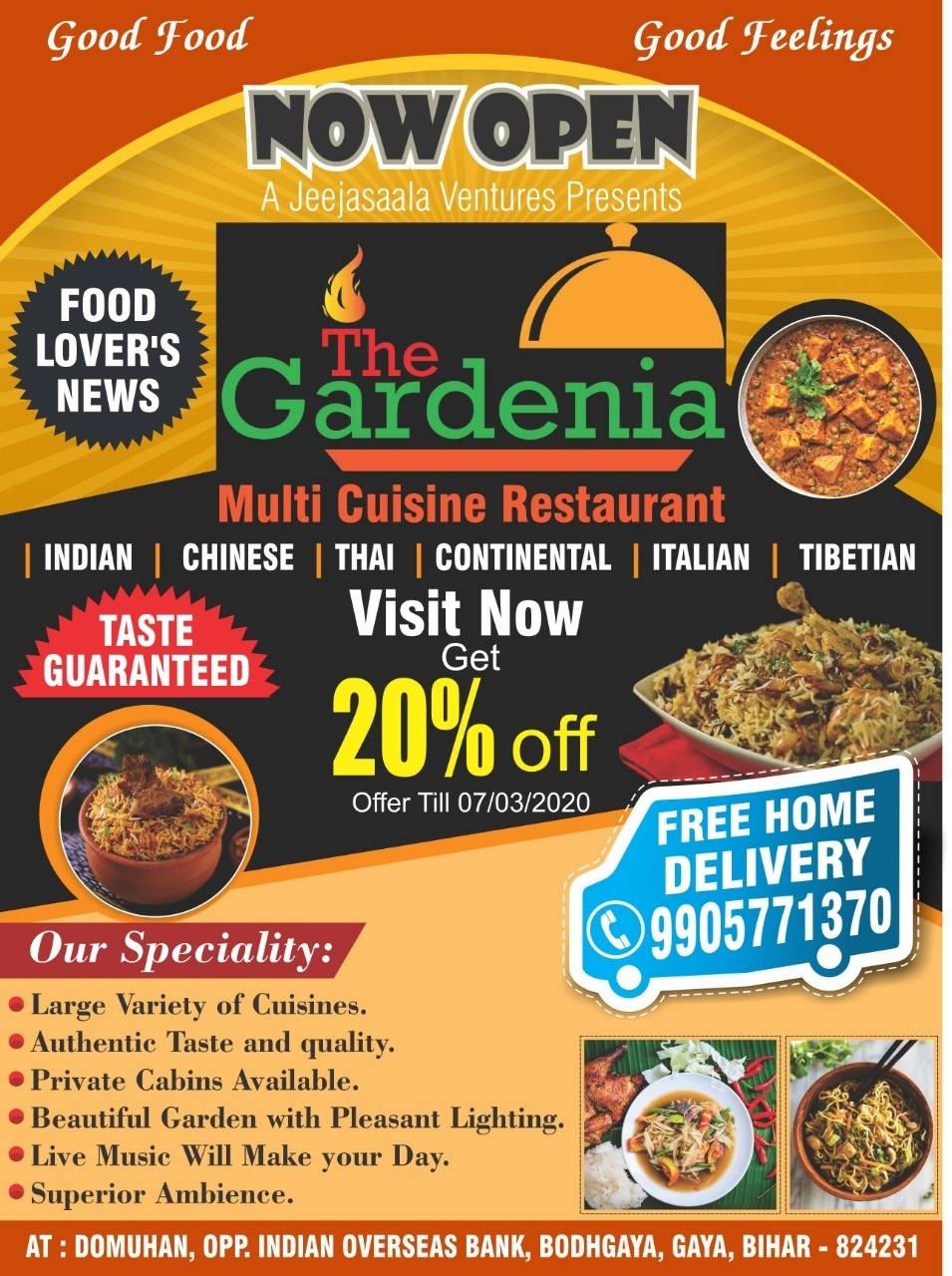 Menu at THE GARDENIA RESTAURANT, Bodhgaya