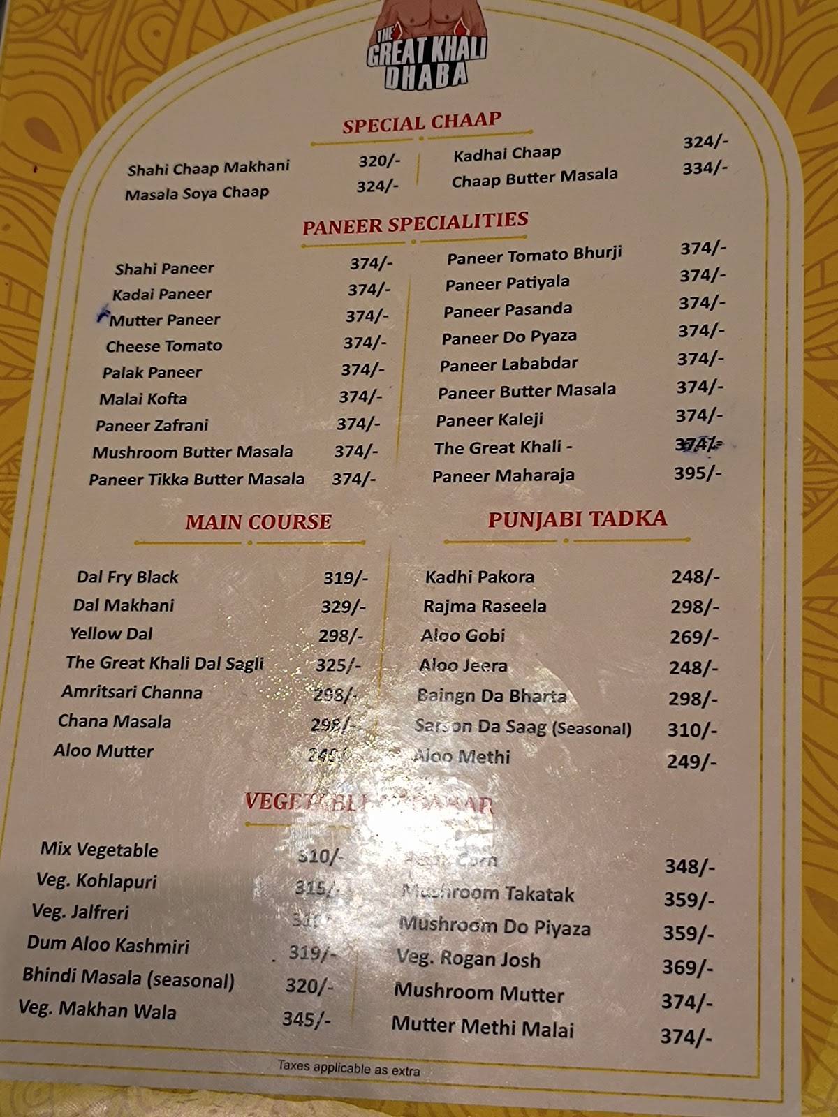 Menu at THE GREAT KHALI DHABA, India