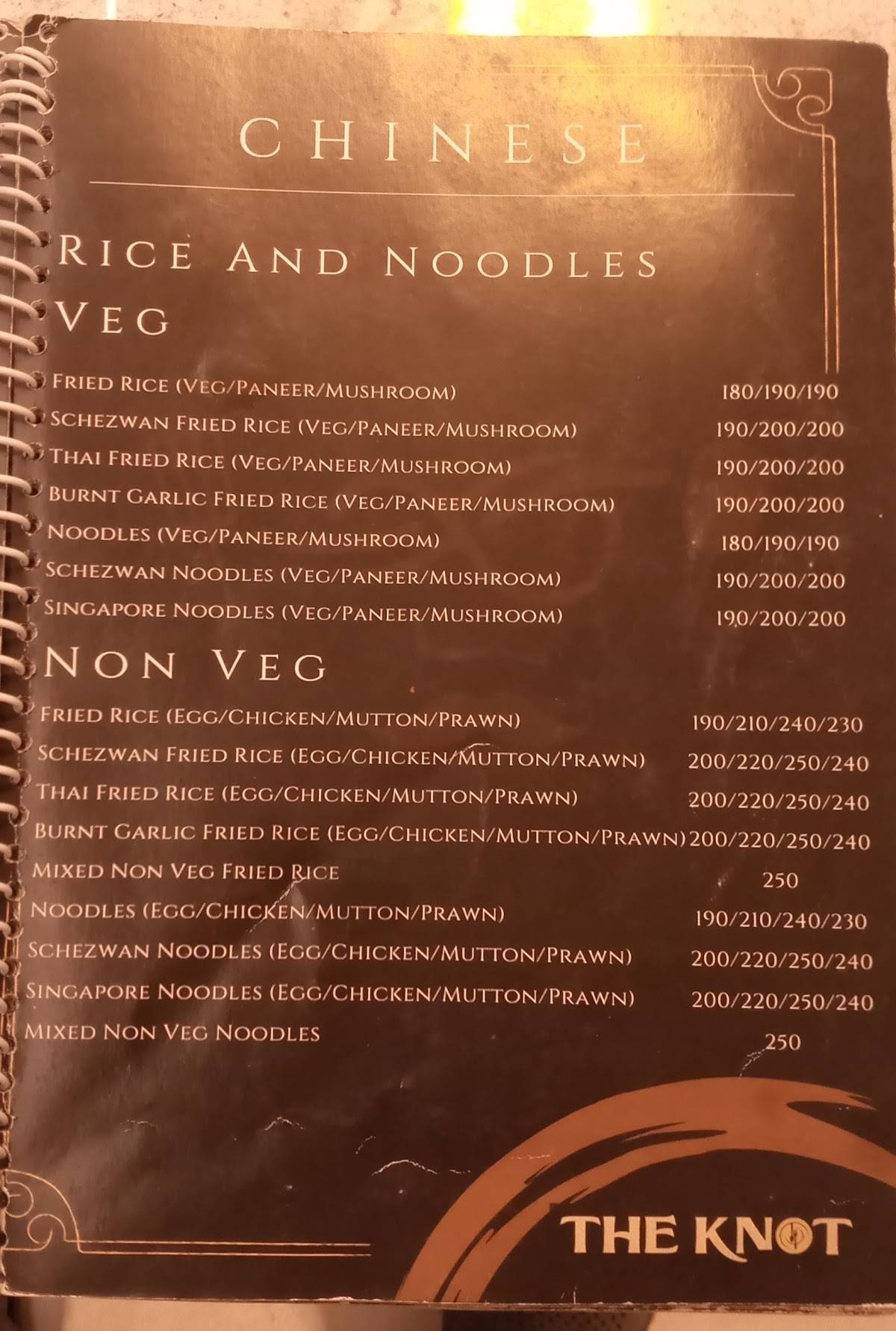 Menu at THE KNOT, Chennai