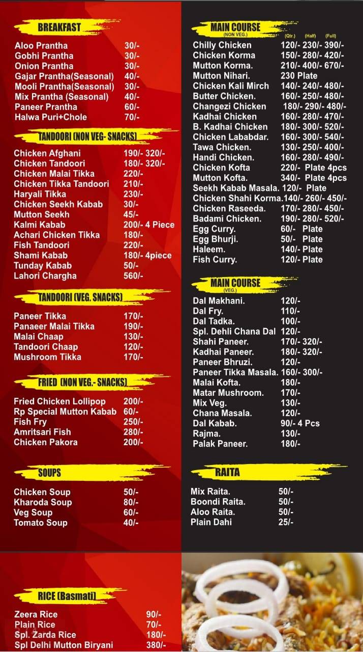 Menu at THE RP'S, Zirakpur