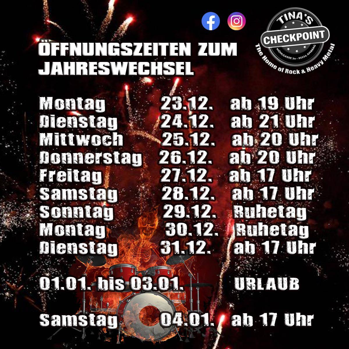Speisekarte von TINA'S CHECKPOINT pub & Bar, Amberg