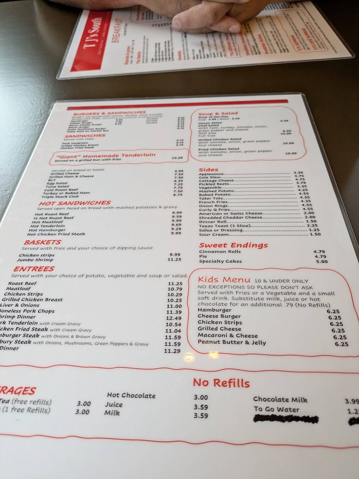 Menu at TJ’s Cafe South, Belton