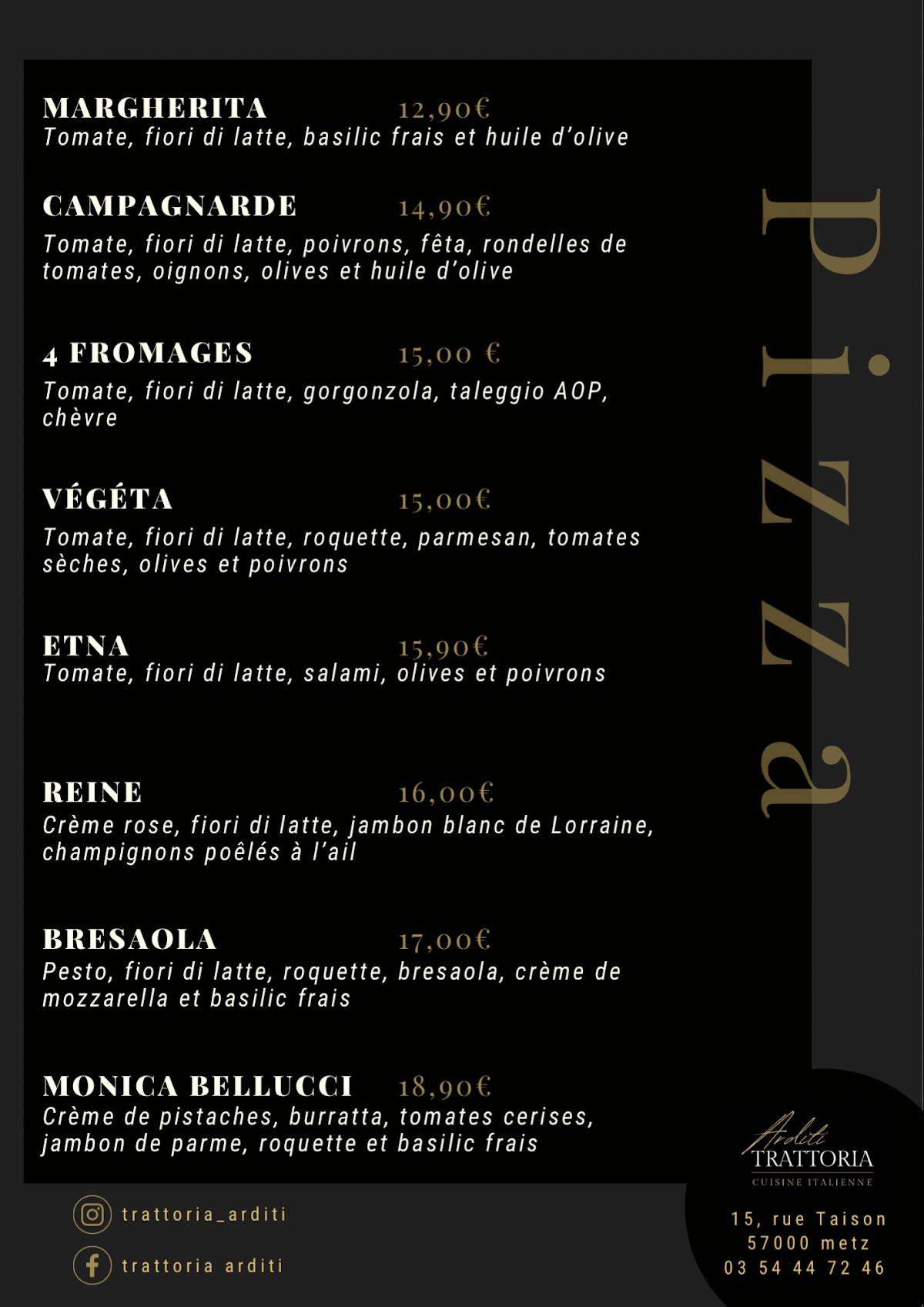 Menu at TRATTORIA ARDITI restaurant, Metz