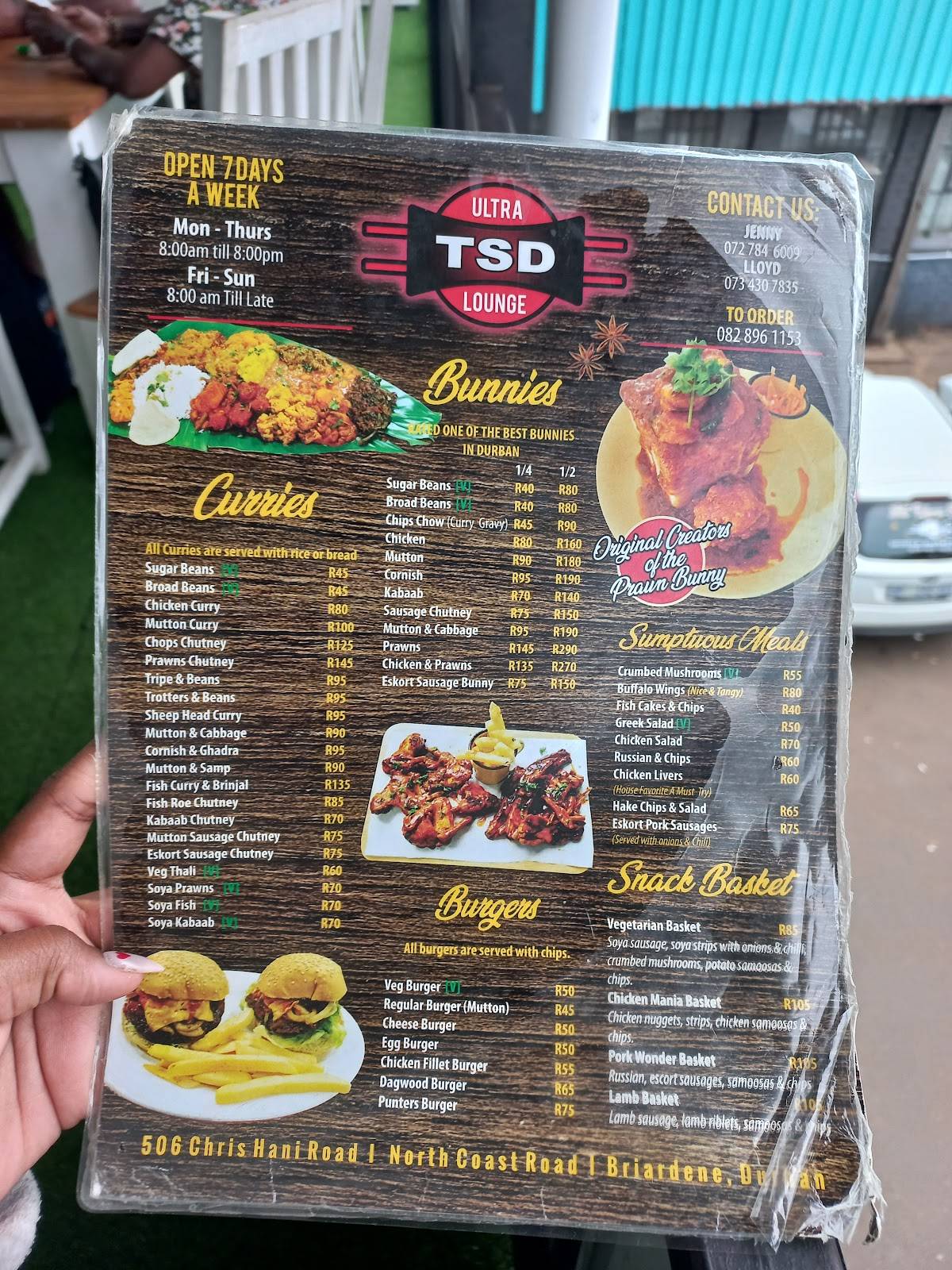 Menu at TSD Ultra LOUNGE restaurant, Durban North