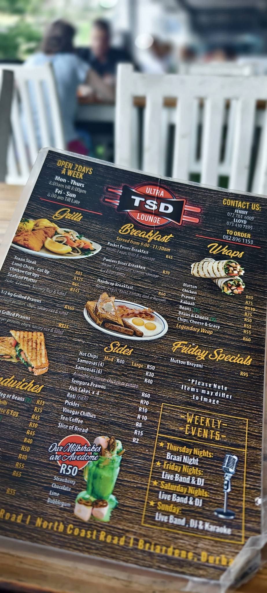 Menu at TSD Ultra LOUNGE restaurant, Durban North