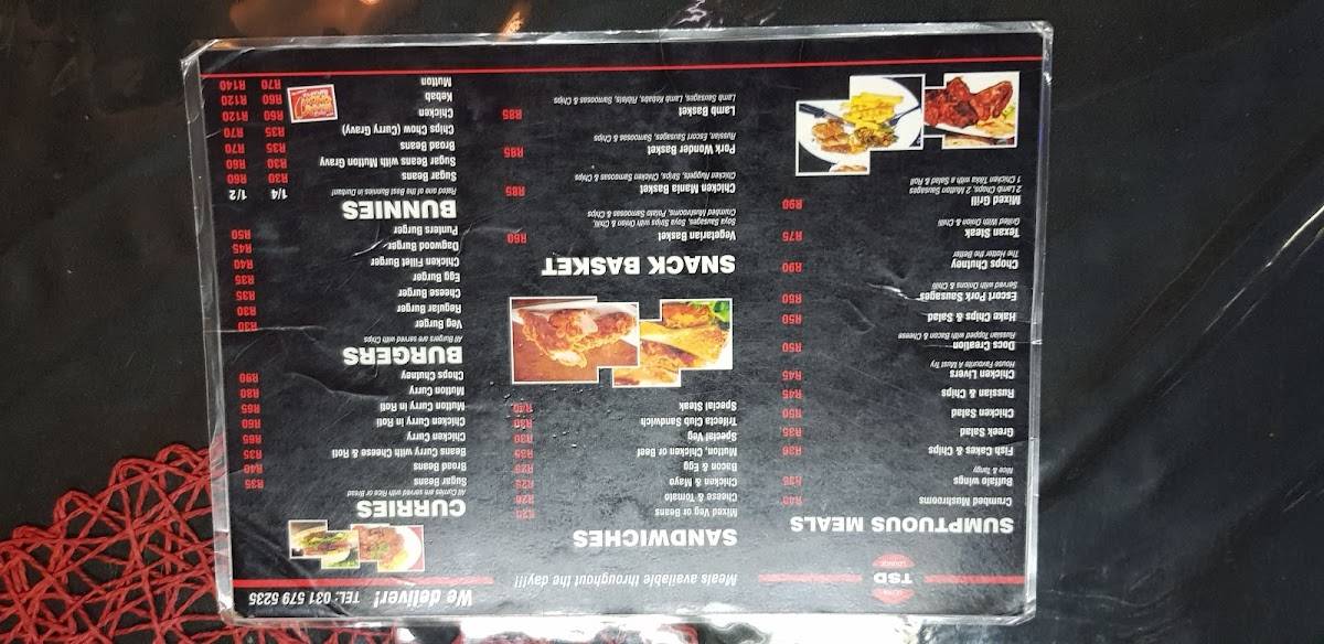 Menu at TSD Ultra LOUNGE restaurant, Durban North