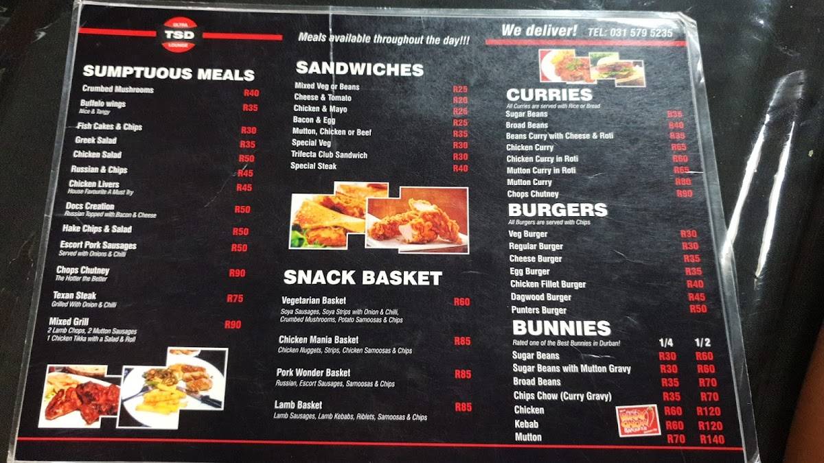 Menu at TSD Ultra LOUNGE restaurant, Durban North