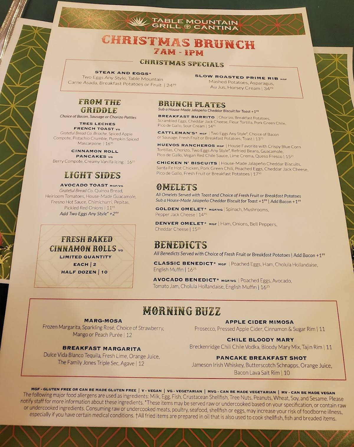 Menu at Table Mountain Grill & Cantina restaurant, Golden
