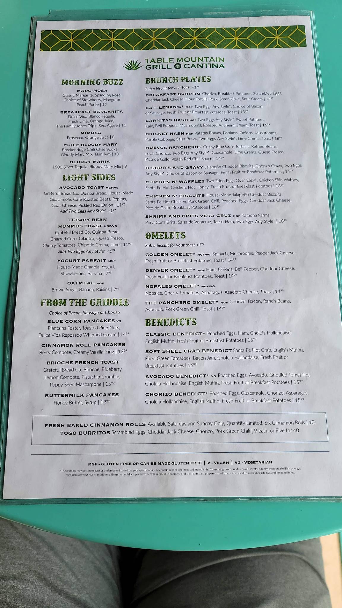 Menu at Table Mountain Grill & Cantina restaurant, Golden
