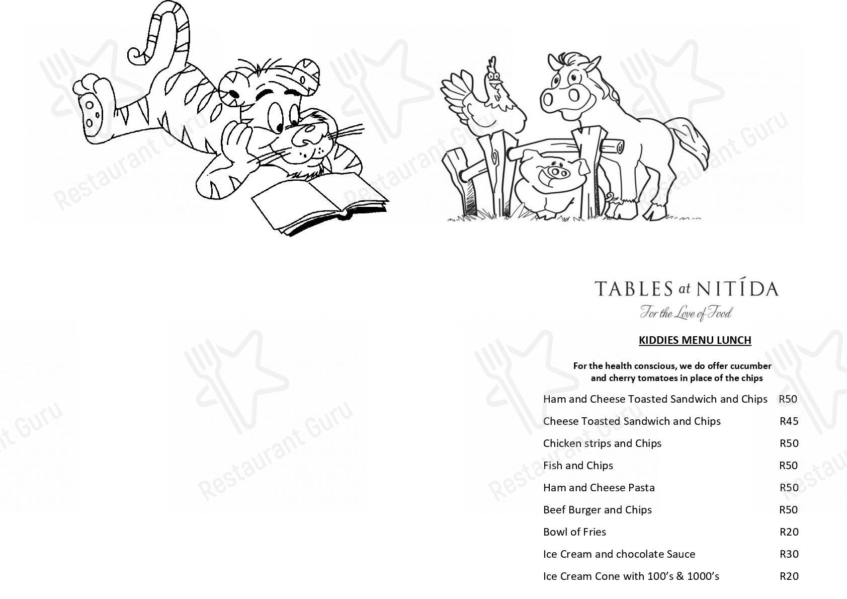 Carta de Tables at Nitida Restaurant, Ciudad del Cabo