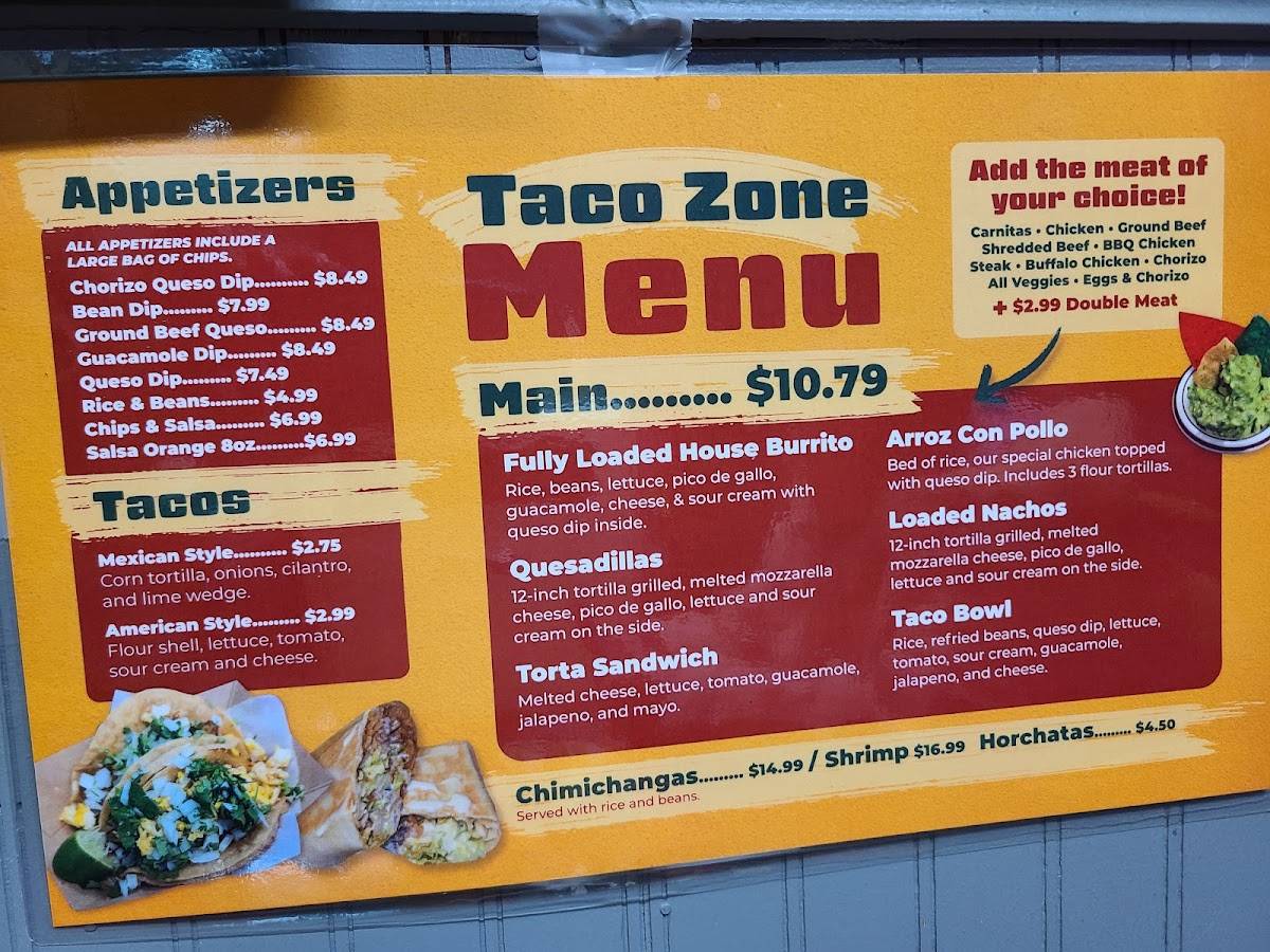 Menu at Taco Zone restaurant, Fort Wayne