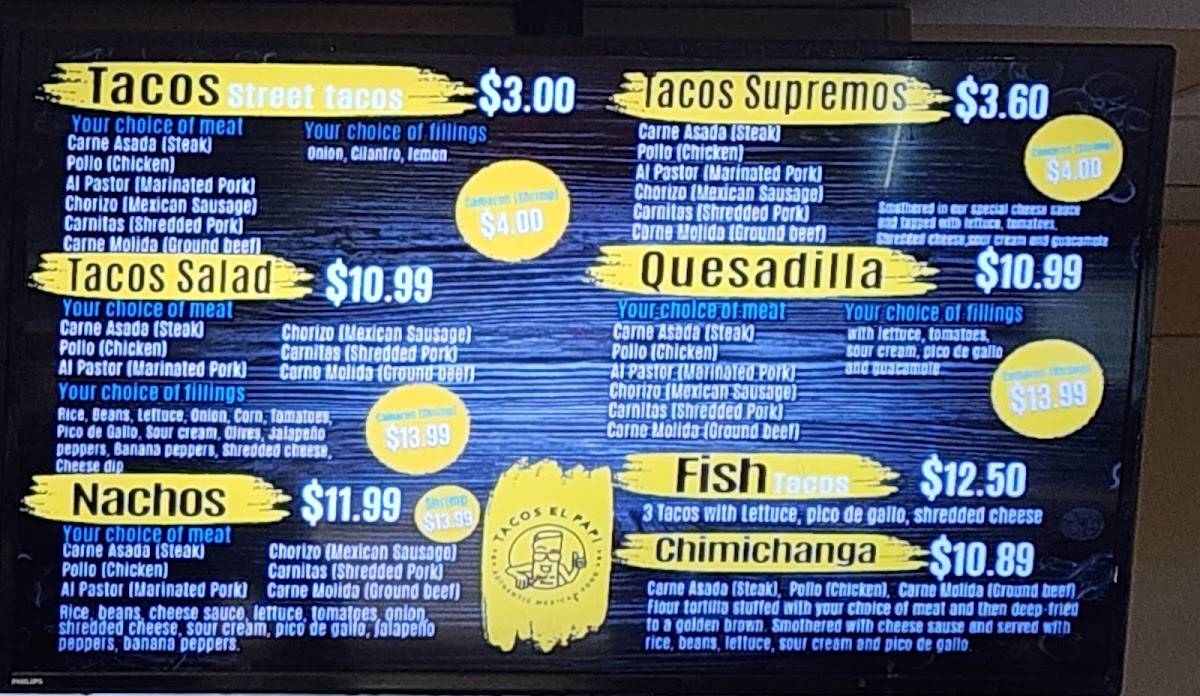 Menu at Tacos El Papi LLC restaurant, Hopkinsville