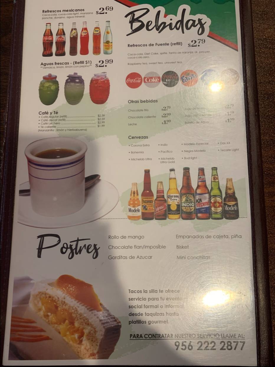 Menu at Tacos La Silla restaurant, Mission, 808 W Expy 83