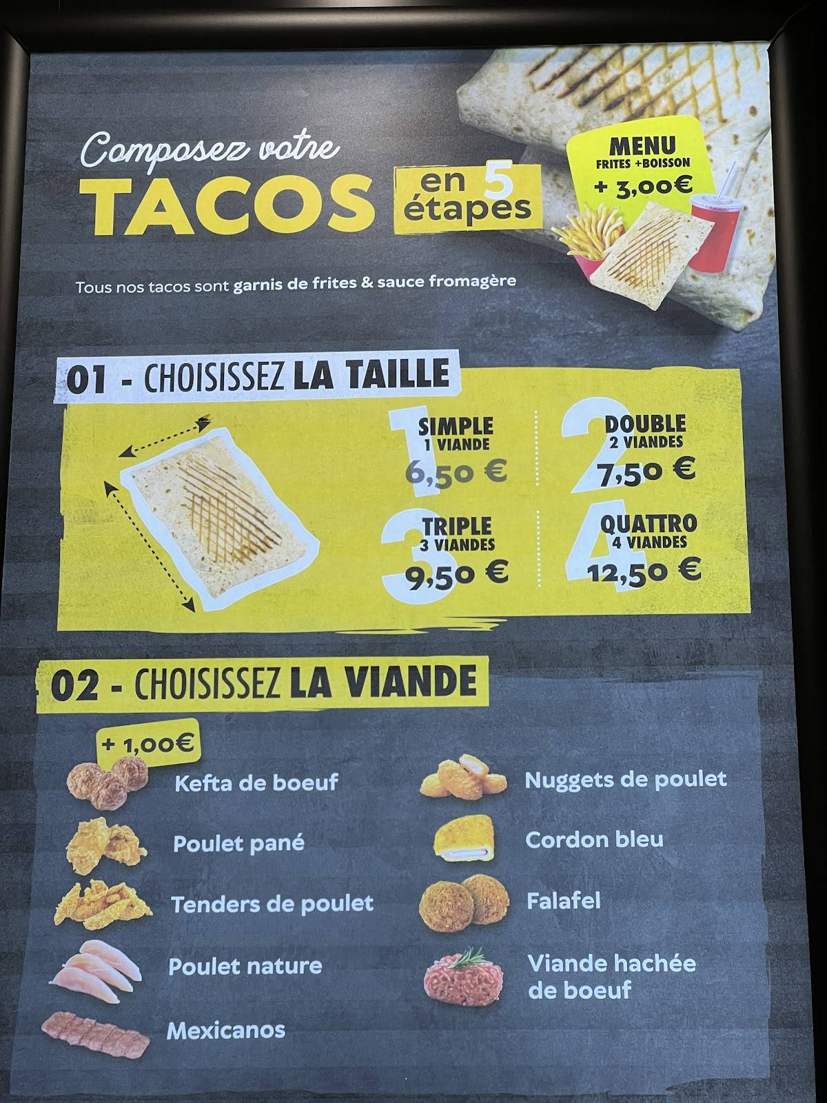 Menu au Tacos Signature restaurant, Béthune