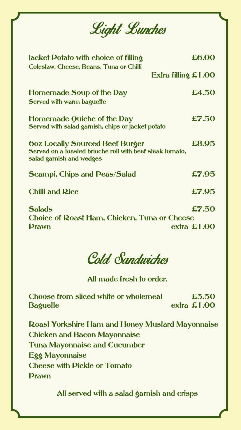 Menu at The Lemon Tree cafe, Tadcaster