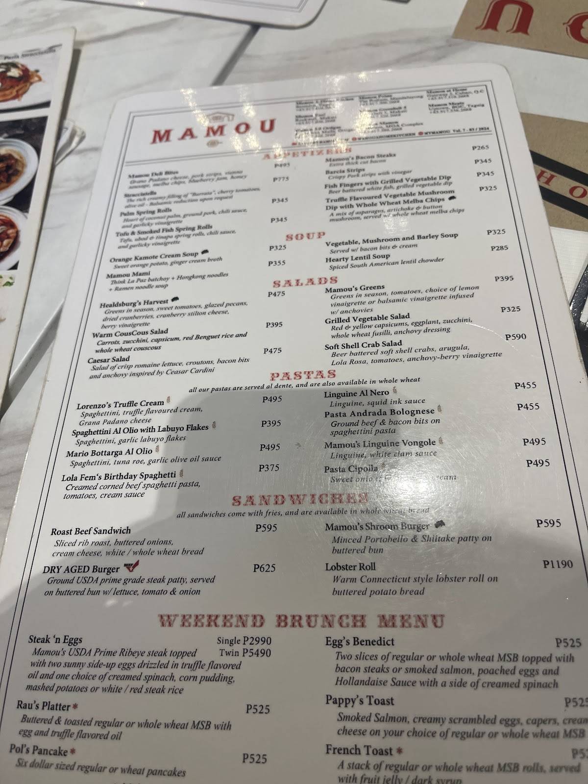 Menu at Mamou - A Home Kitchen steakhouse, Taguig, One Serendra