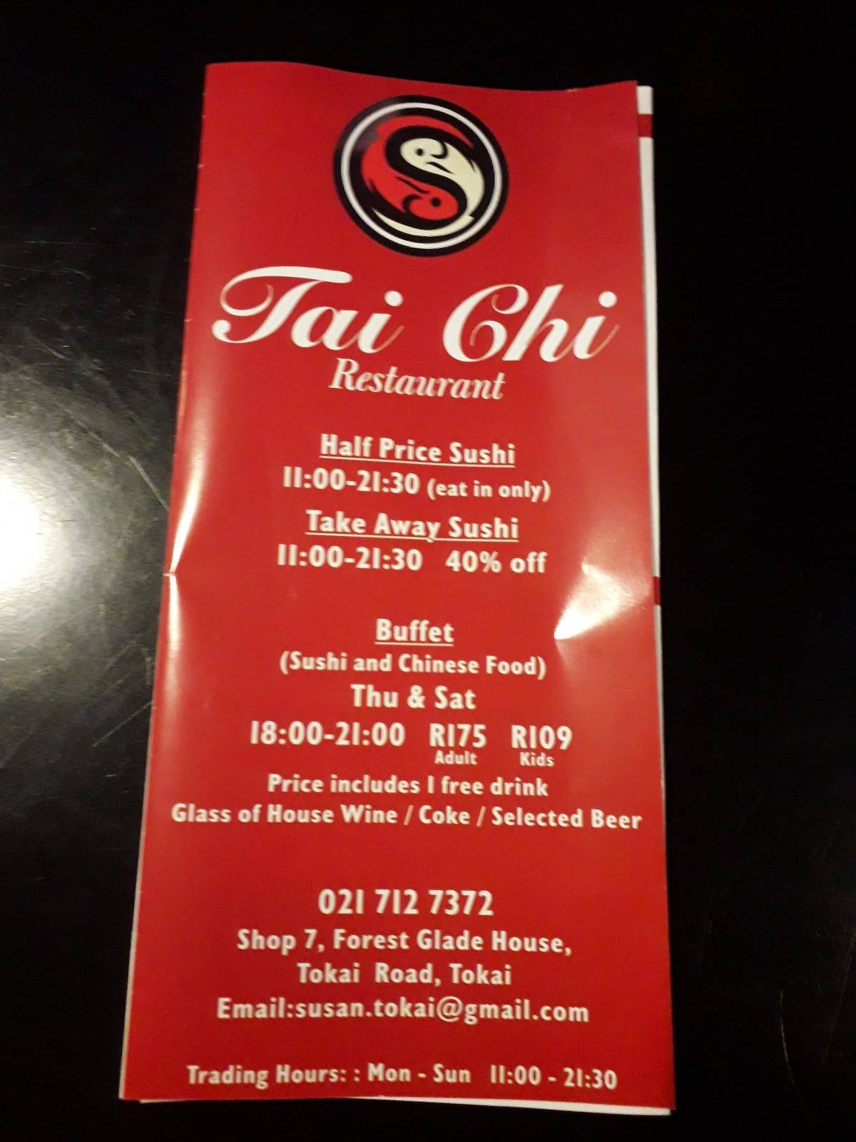 Menu at Tai Chi Restaurant, Tokai, Cape Town, Tai Chi Restaurant