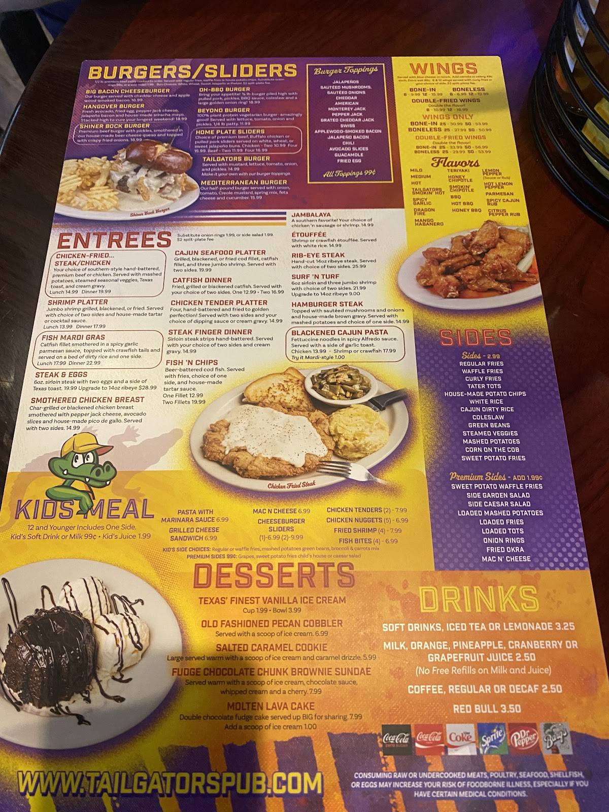 Menu at Tailgators Pub & Grill Lake Conroe, Conroe