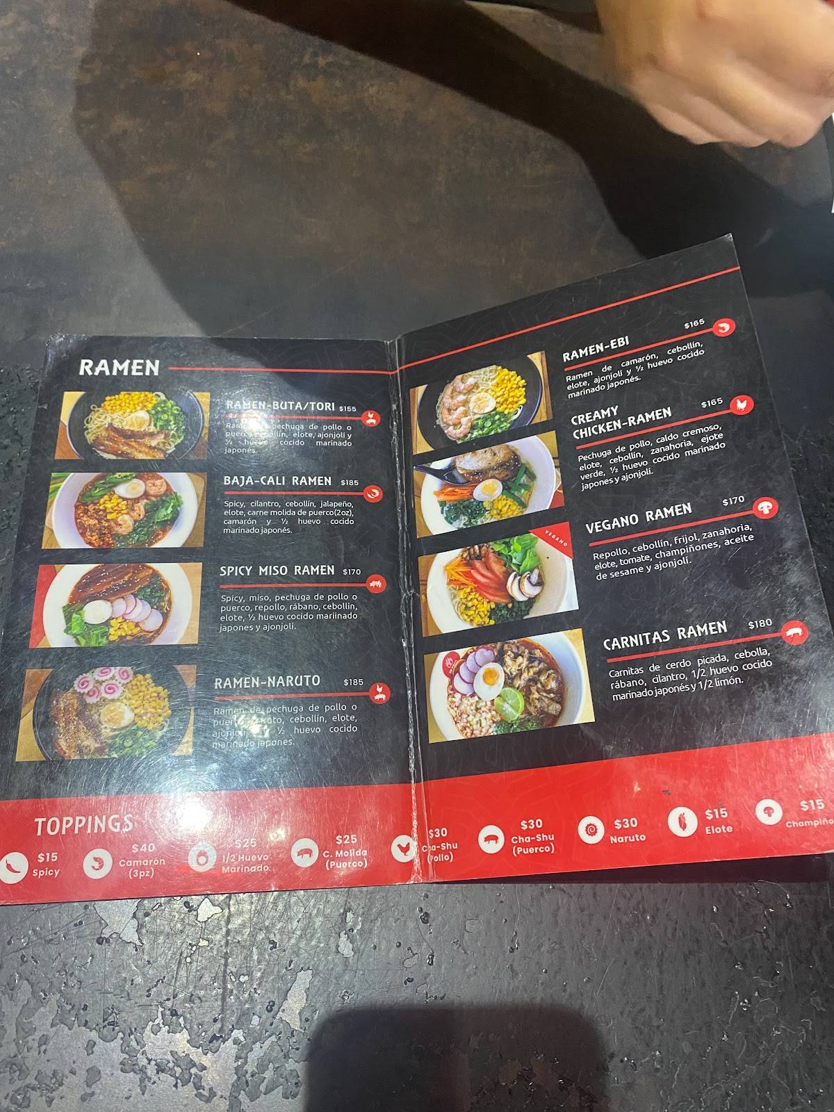 Carta del restaurante Tajima - Ramen, Tijuana