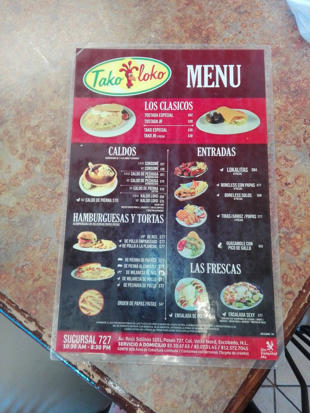 Carta del restaurante Tako Loko, Apodaca, Palm Valley
