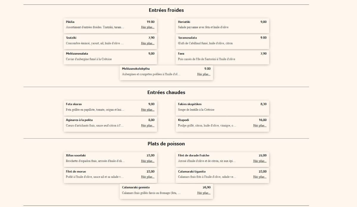 Carta del restaurante Talos, Paris