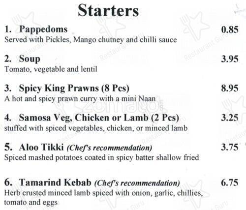Menu at Tamarind Gardens pub & bar, London