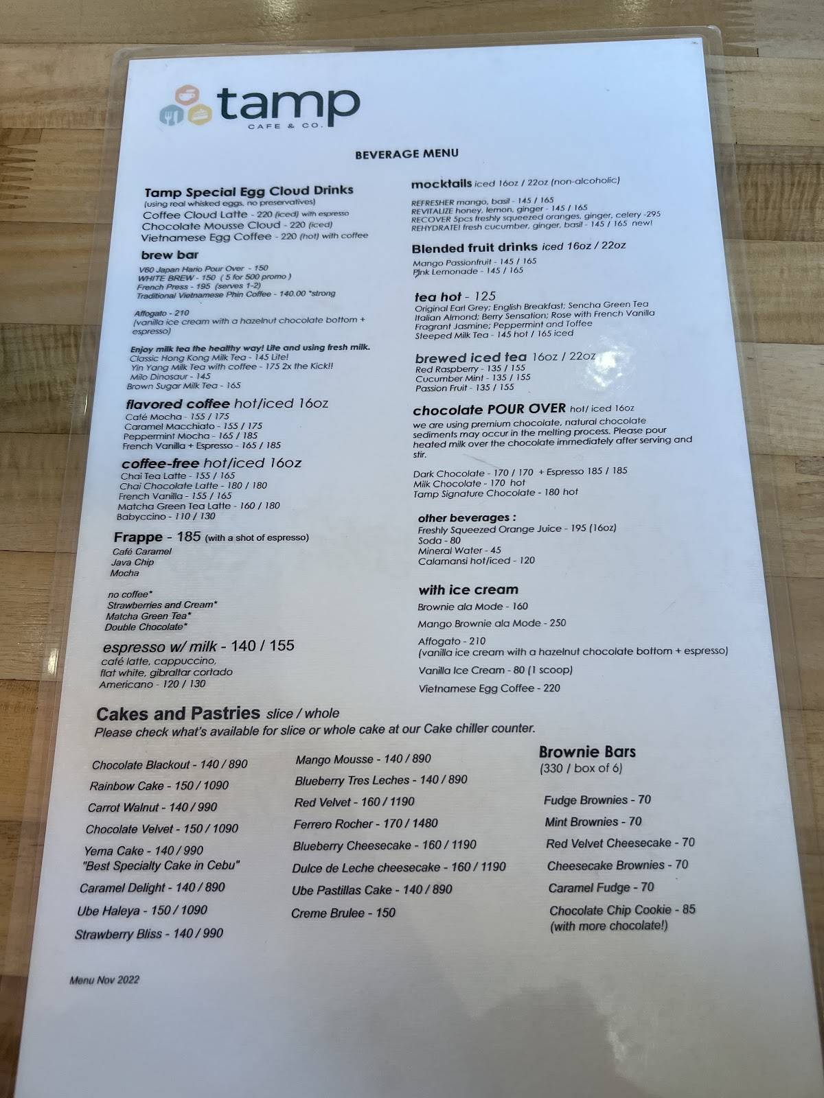 Menu at Tamp Cafe & Co. KASAMBAGAN, Cebu City, 12 President Aguinaldo ...