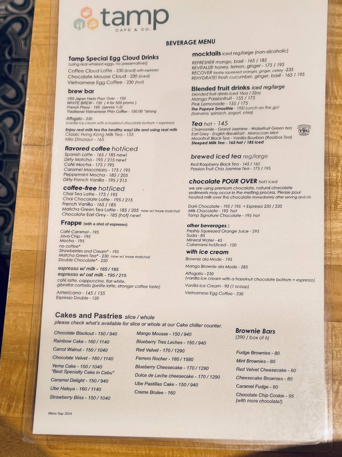 Menu at Tamp Cafe & Co. Paseo Banawa, Cebu City, R. Arcenas St
