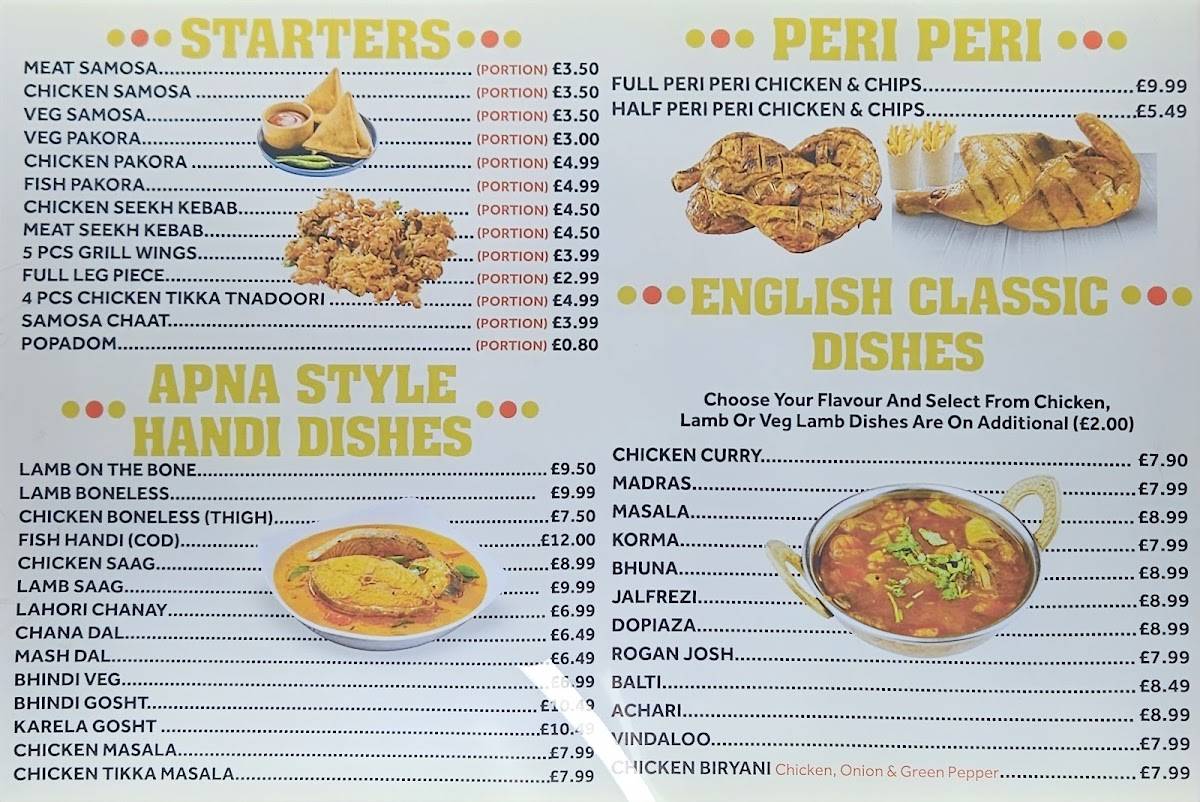 Menu at Tandoori Roti Junction restaurant, Sheffield