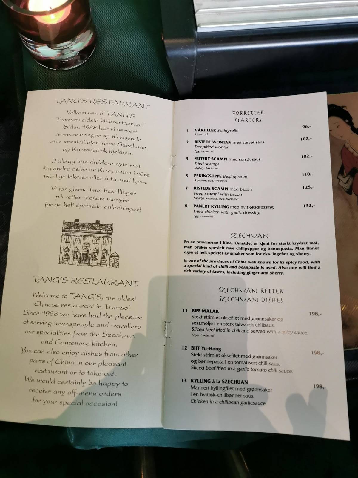 Menu at Tang's restaurant AS, Tromsø