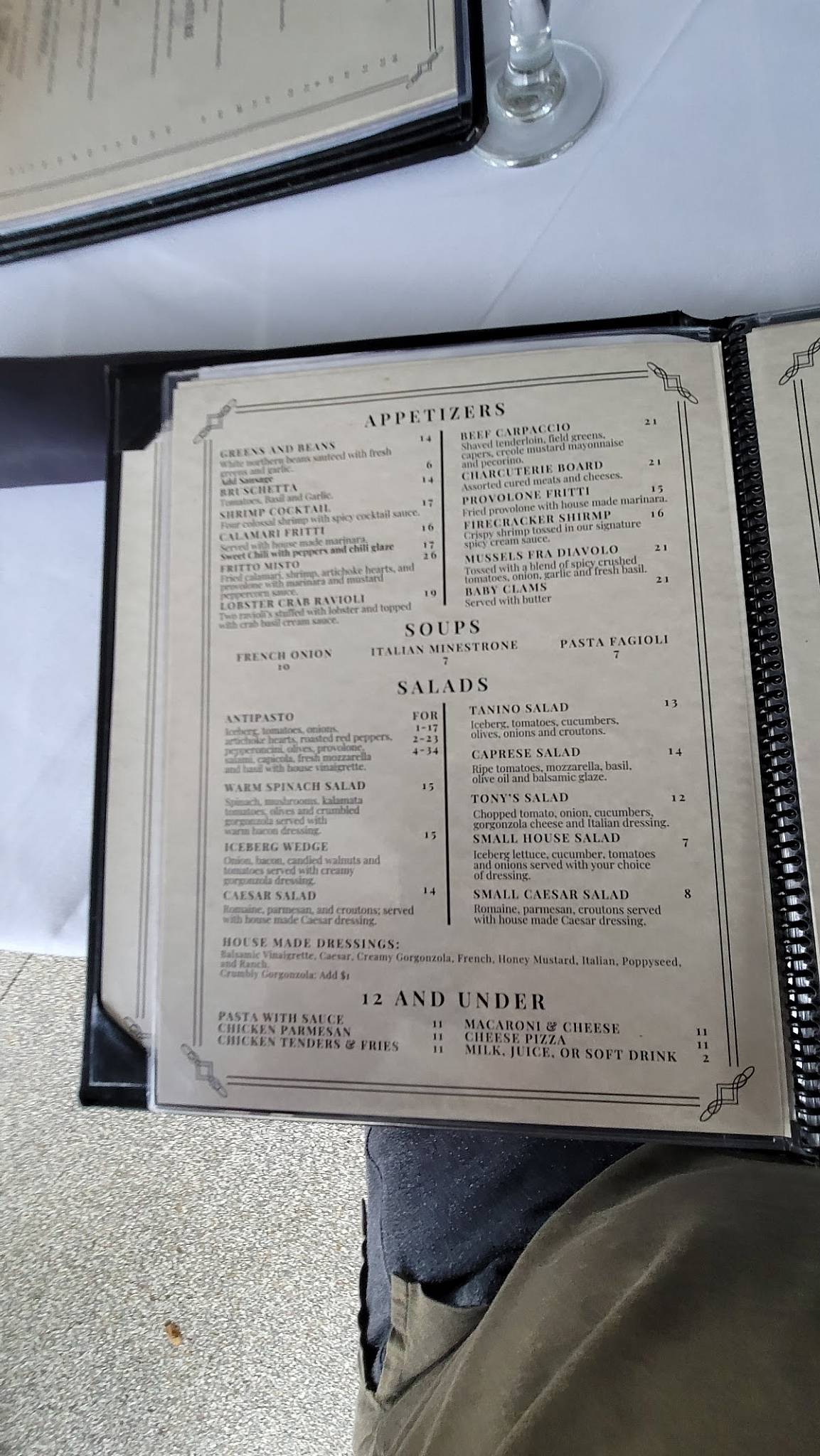 Menu at Tanino Ristorante Italiano steakhouse, Horseheads