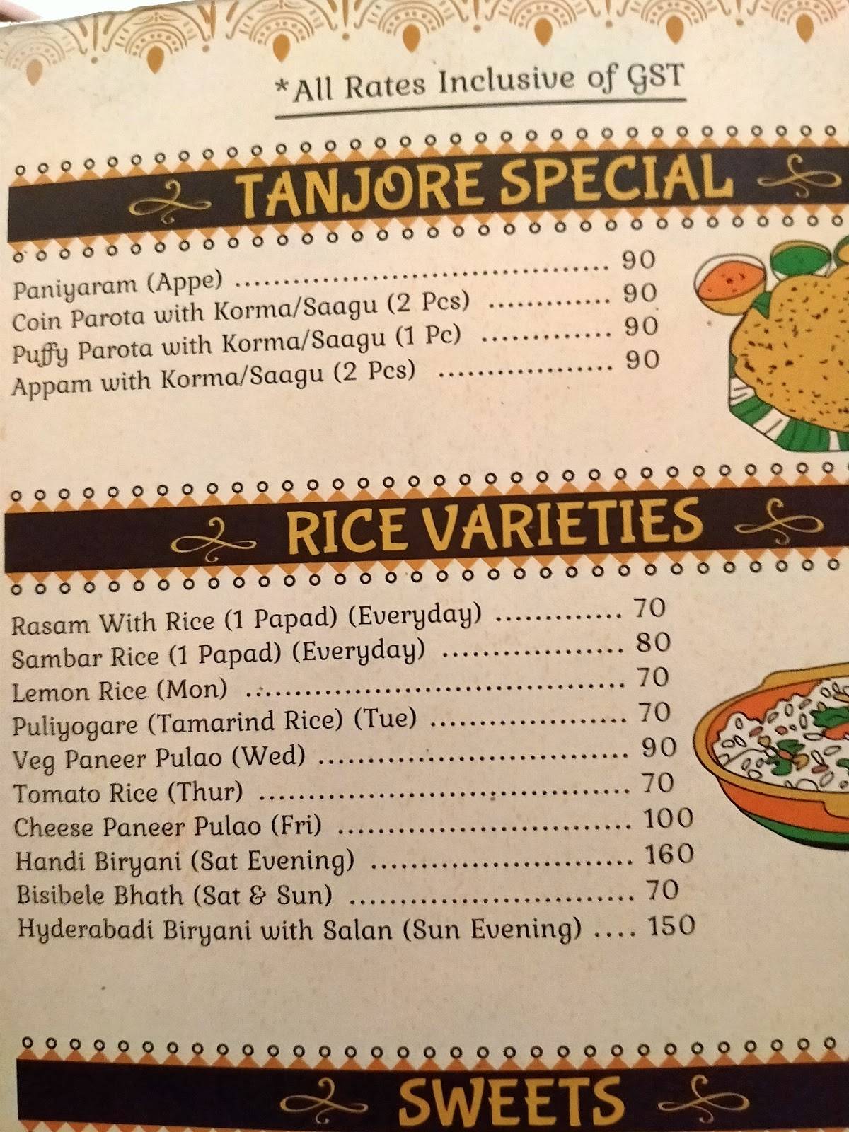Menu at Tanjore - Enter The Deccan, Nagpur