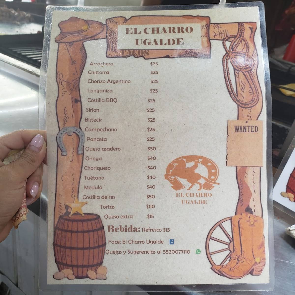 Menu at Taquería El Charro Ugalde restaurant, Mexico City, Dr. Lavista ...