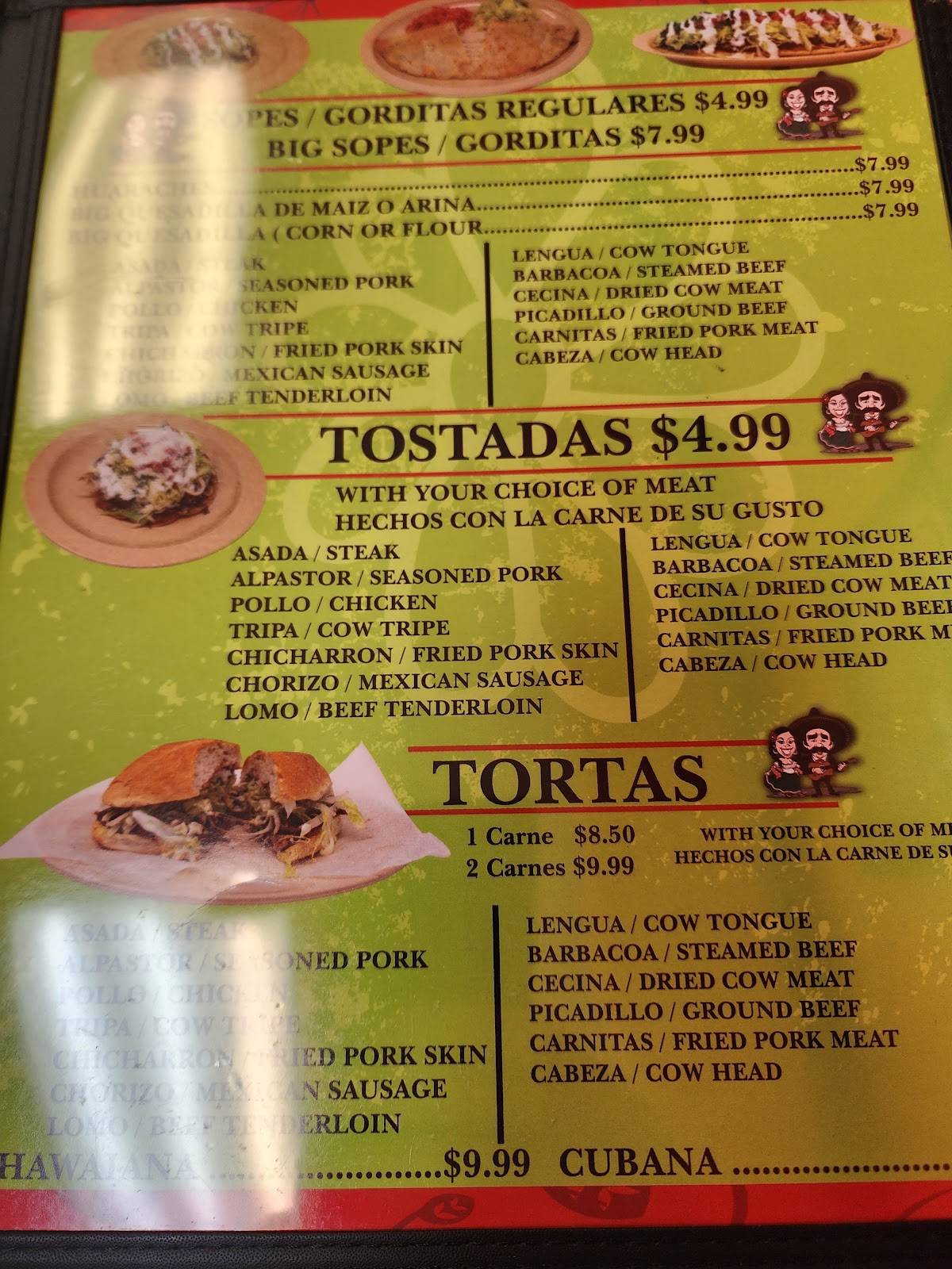Menu at Taqueria El Tio Ramos restaurant, West Dundee